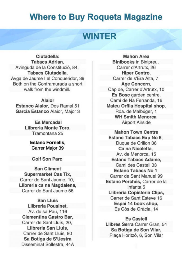 ROQUETA Menorca's English Language Magazine | Buy in Shops, download or ...